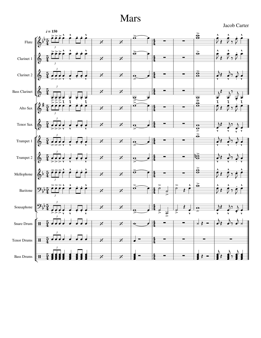 Mars Sheet music for Trombone, Mellophone, Flute, Clarinet in b-flat ...