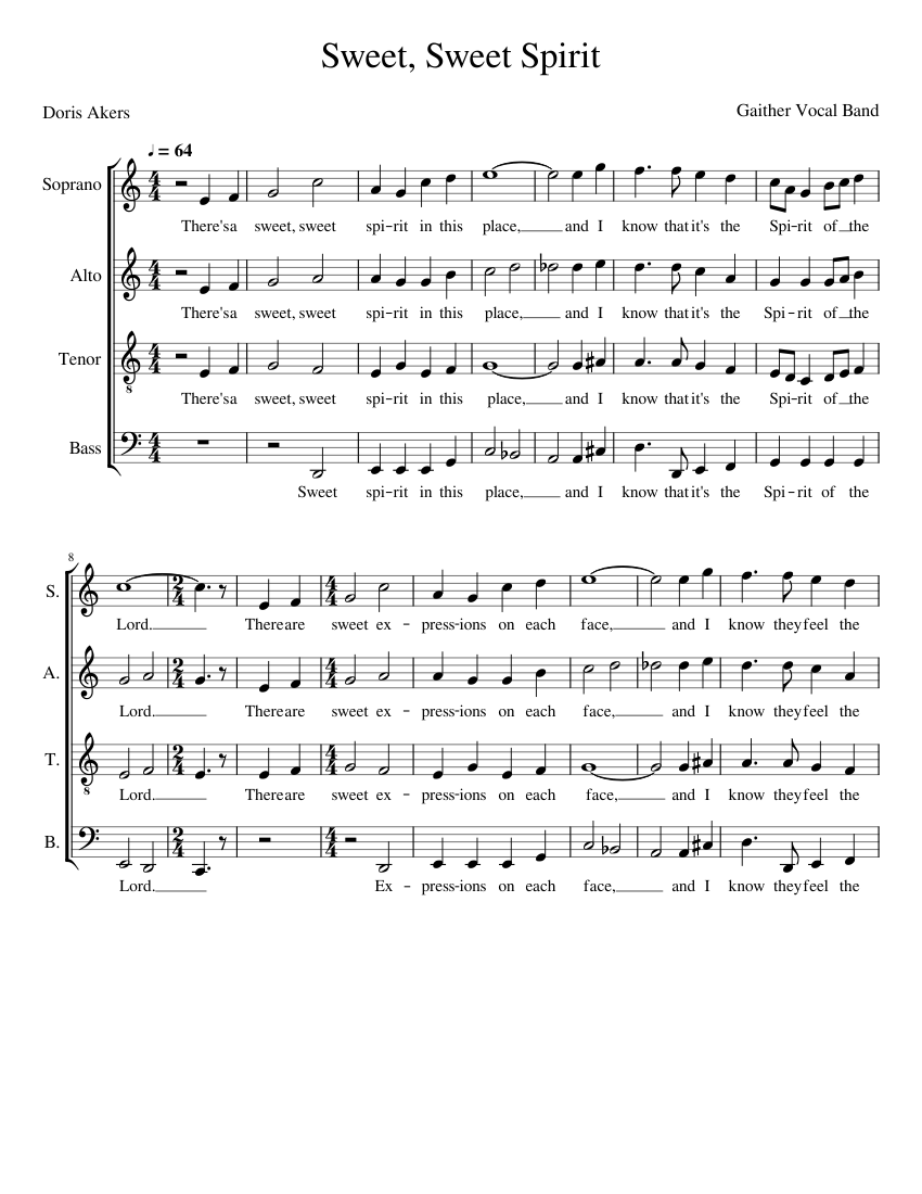 Sweet, Sweet Spirit - Gaither Vocal Band Sheet music for Soprano, Alto ...