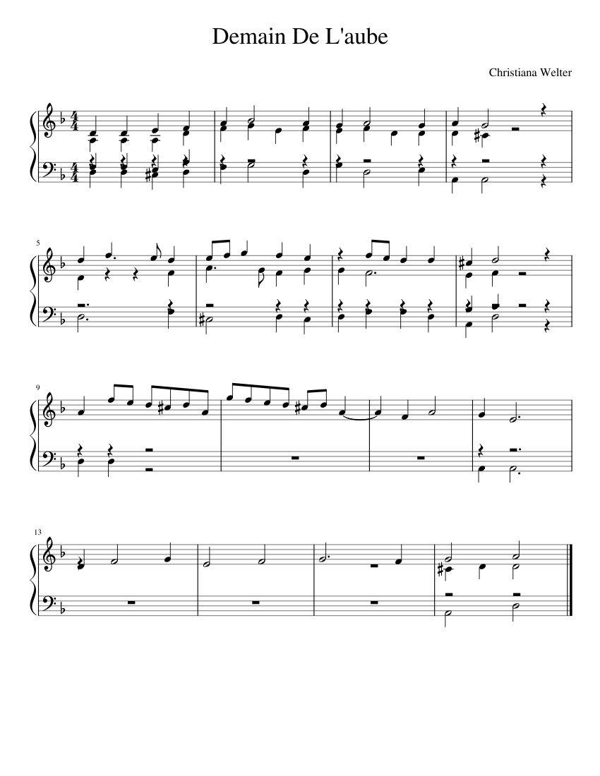 Demain De L aube Sheet music for Piano (Solo) Easy | Musescore.com