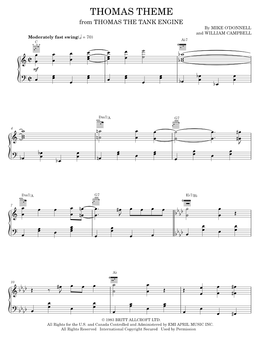 Thomas Theme Sheet music for Piano by Mike O'Donnell: Music Notes by ...