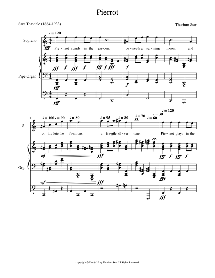 Pierrot, Words by Sara Teasdale (1884-1933), Music © by Thorium Star ...