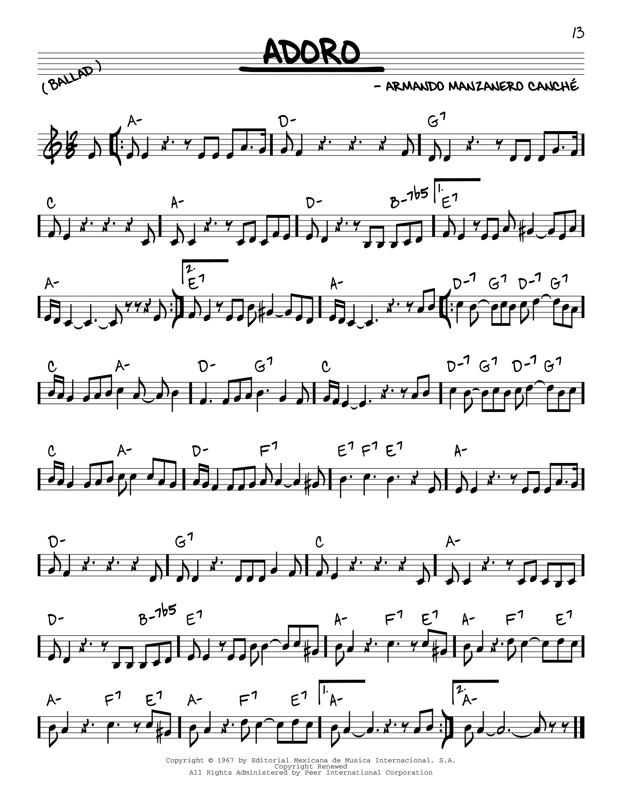 Play Official version of Adoro Sheet Music by Armando Manzanero for ...