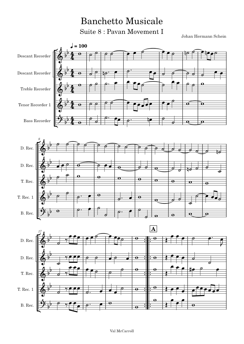 Banchetto Musicale Suite 8 Pavan Sheet music for Recorder (Woodwind ...