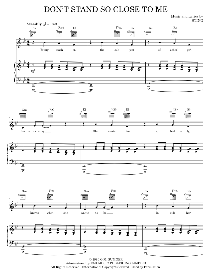 Play Official version of Don't Stand So Close To Me sheet music by The ...