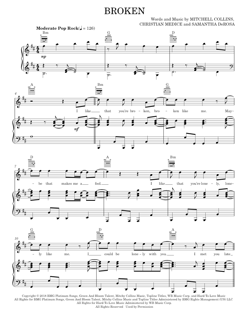 Play Official version of Broken Sheet Music by lovelytheband for Piano ...