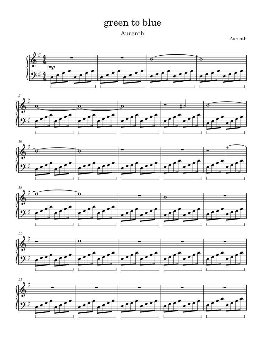 green to blue (aurenth) Sheet Music for Piano (Solo) easy | MuseScore.com