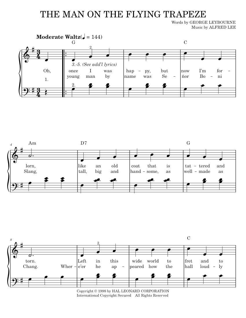 The Man On The Flying Trapeze Sheet music for Piano: Music Notes