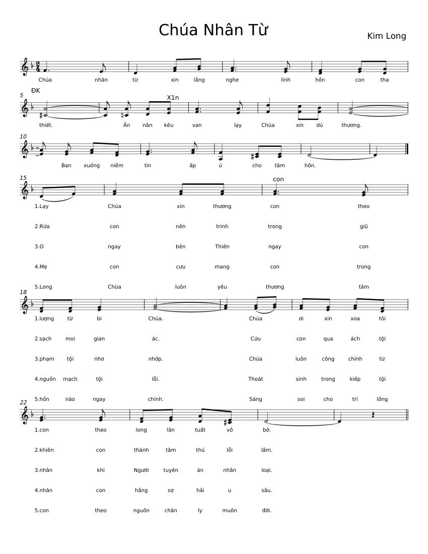 Chúa Nhân Từ - Lm. Kim Long Sheet music for Vocals (Solo) | Musescore.com