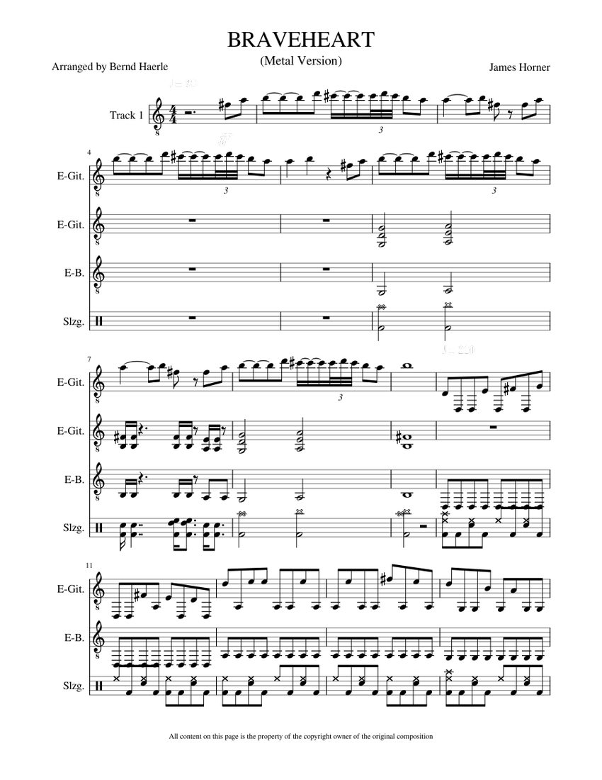 BRAVEHEART Sheet music for Guitar, Drum group (Mixed Ensemble ...