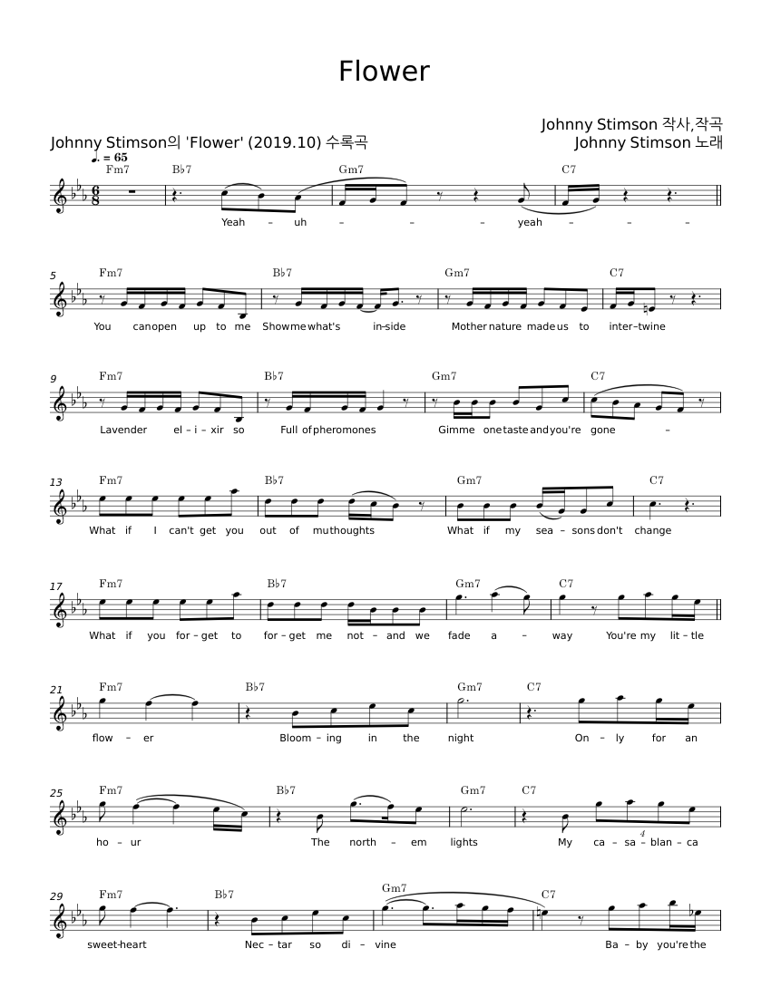 Flower - Johnny Stimson Sheet Music for Piano (Solo) Easy | MuseScore.com