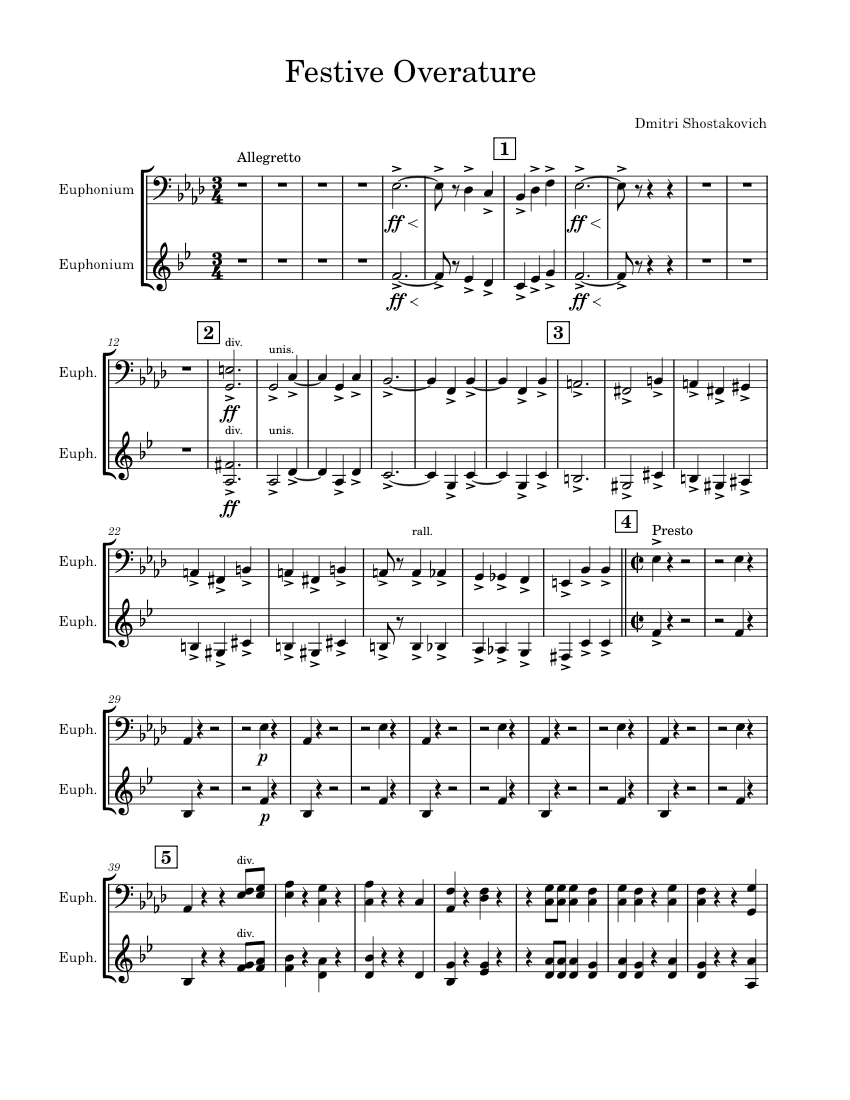 Festive Overture – Dmitri Shostakovich Sheet music for Euphonium (Solo ...