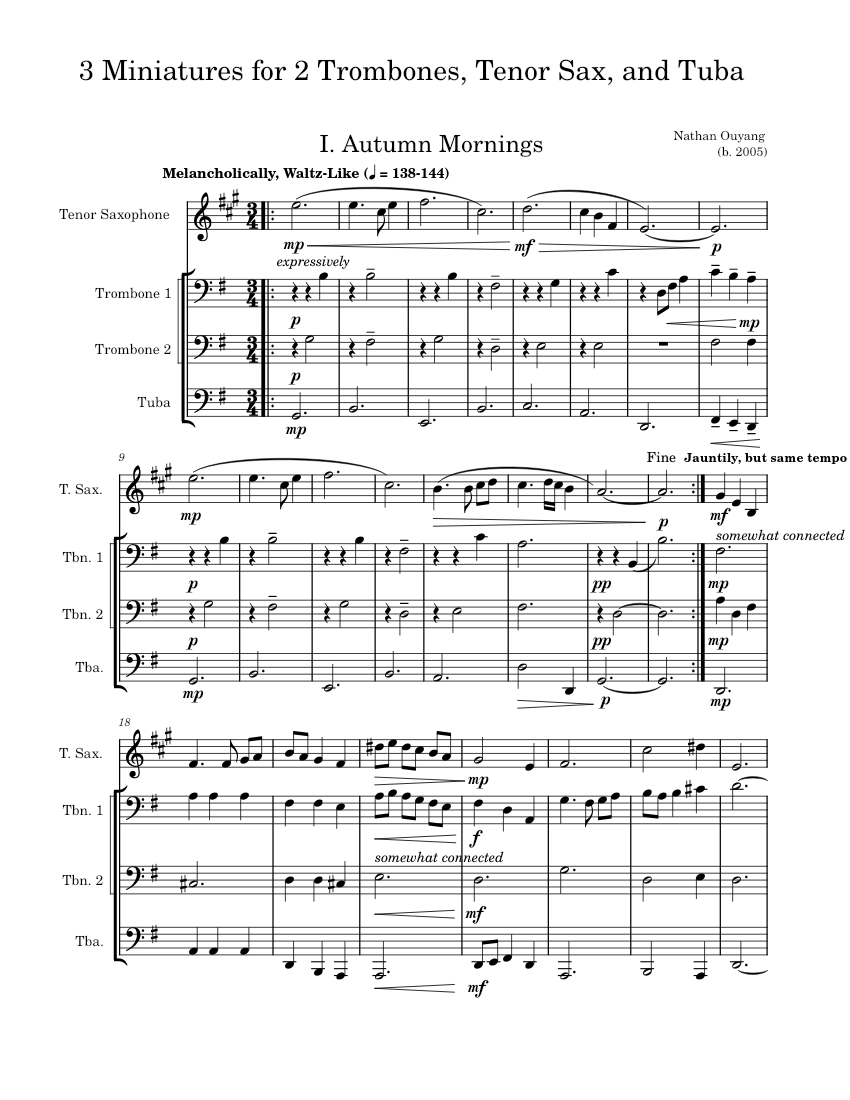Three Miniatures for 2 Trombones, Tenor Sax, and Tuba I. Autumn ...