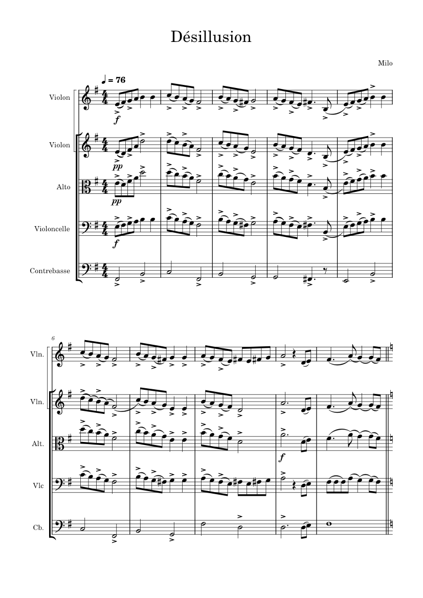 Désillusion Sheet music for Contrabass, Violin, Viola, Cello (String ...