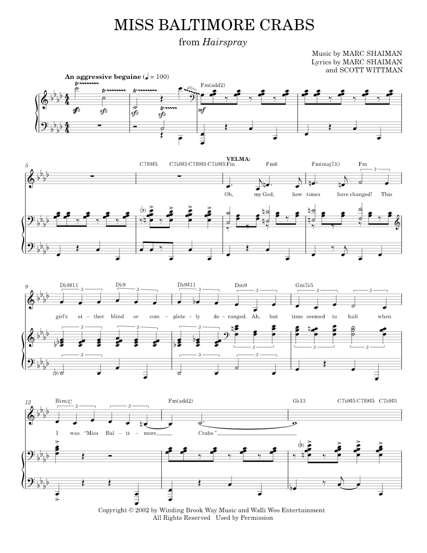 Miss Baltimore Crabs Sheet music for Piano, Vocals by Marc Shaiman ...