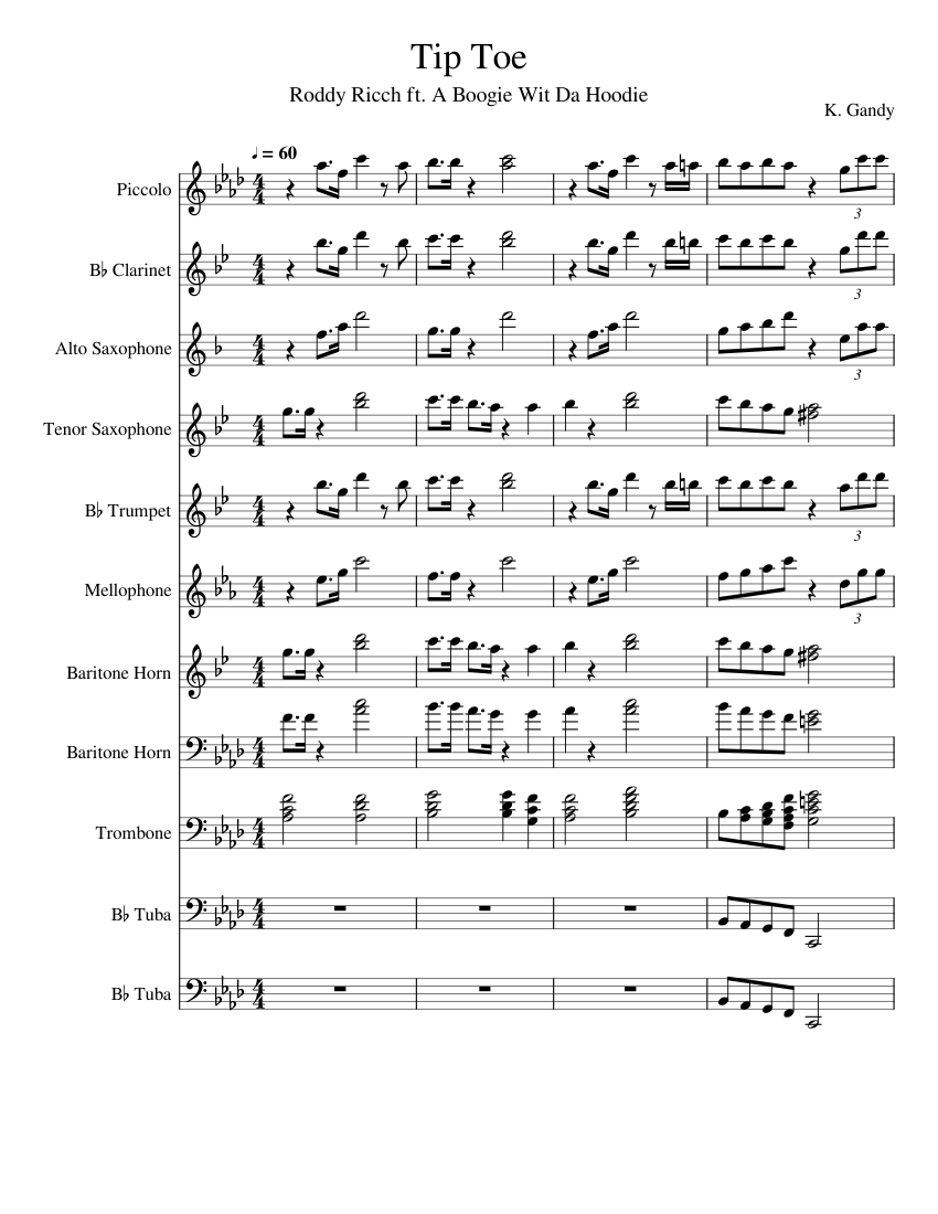 Tip_Toe Sheet music for Trombone, Tuba, Mellophone, Flute piccolo & more instruments (Mixed ...