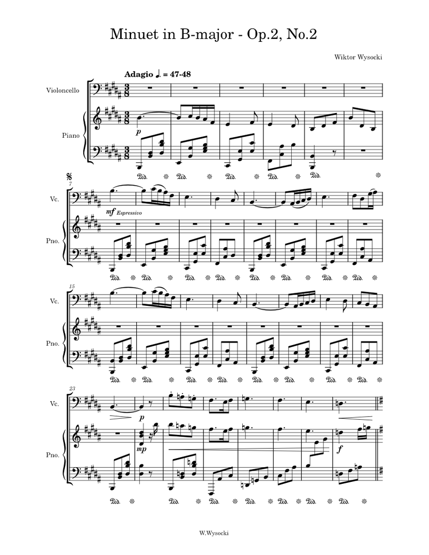 Minuet in B-major - Op.2, No.2 Sheet music for Piano, Cello (Mixed Duet ...