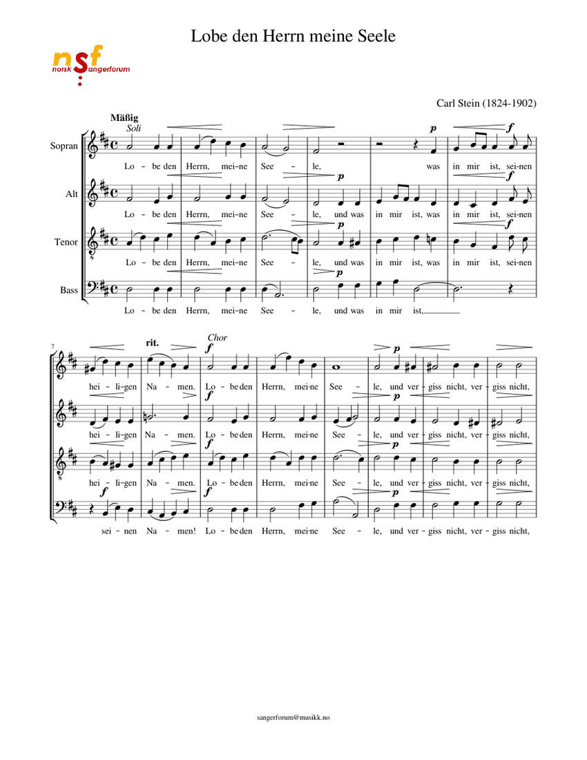 Lobe den Herrn meine Seele Sheet music for Bass (Solo) | Download and print in PDF or MIDI free ...