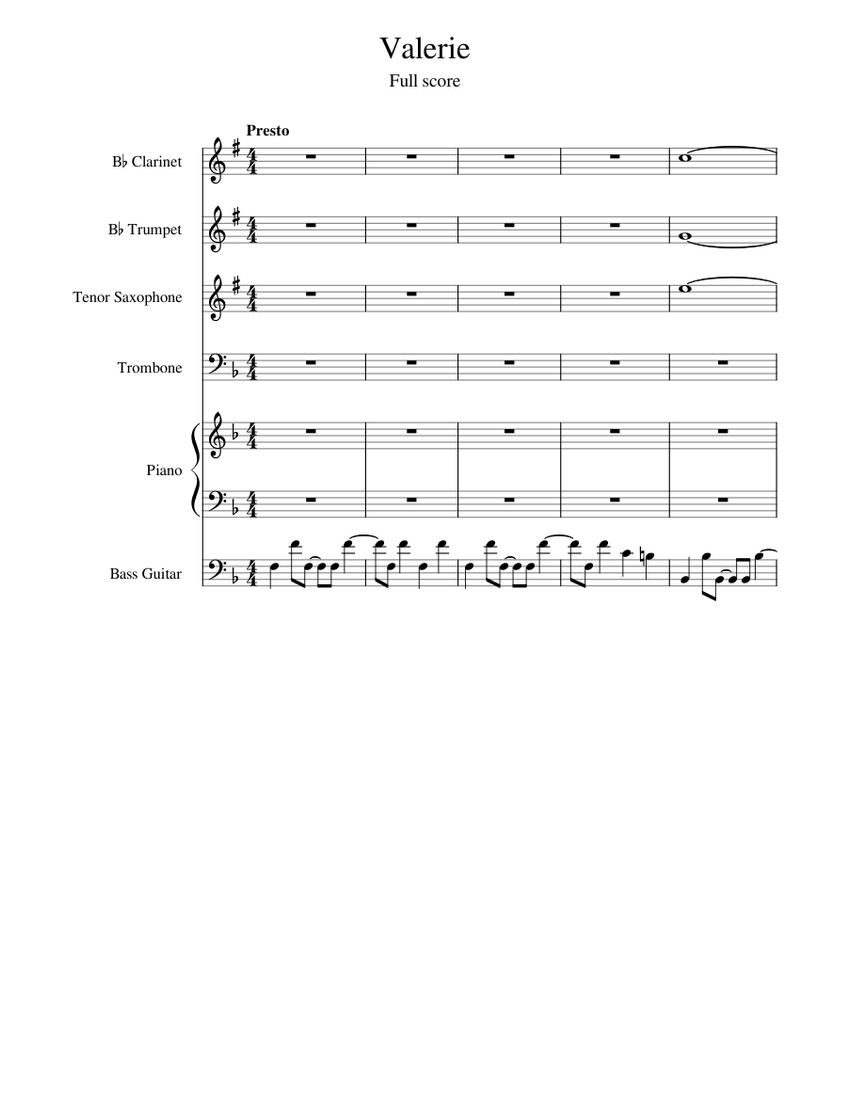 Valerie full Sheet music for Piano, Trombone, Clarinet in b-flat ...