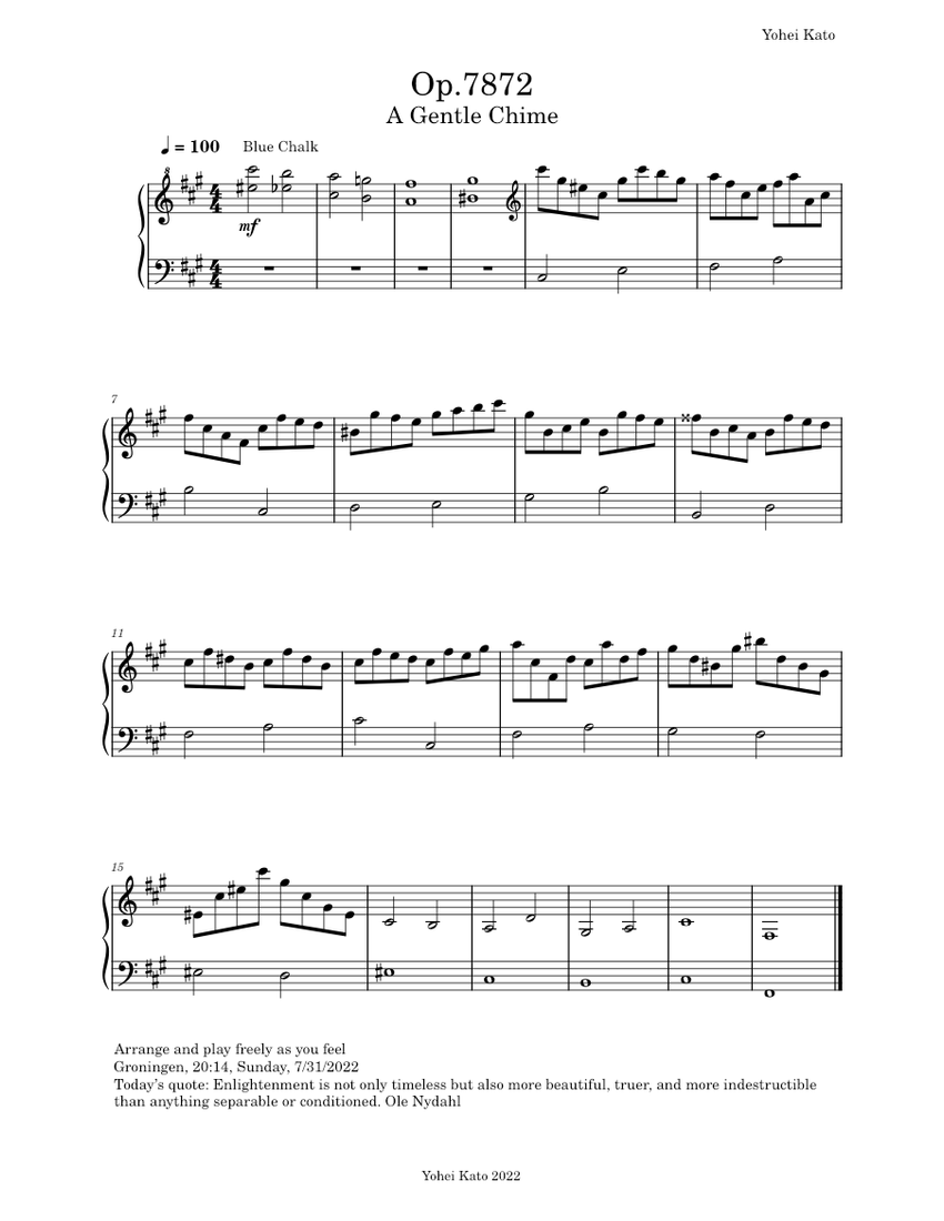 Op.7872 A Gentle Chime Sheet music for Piano (Solo) Easy | Musescore.com