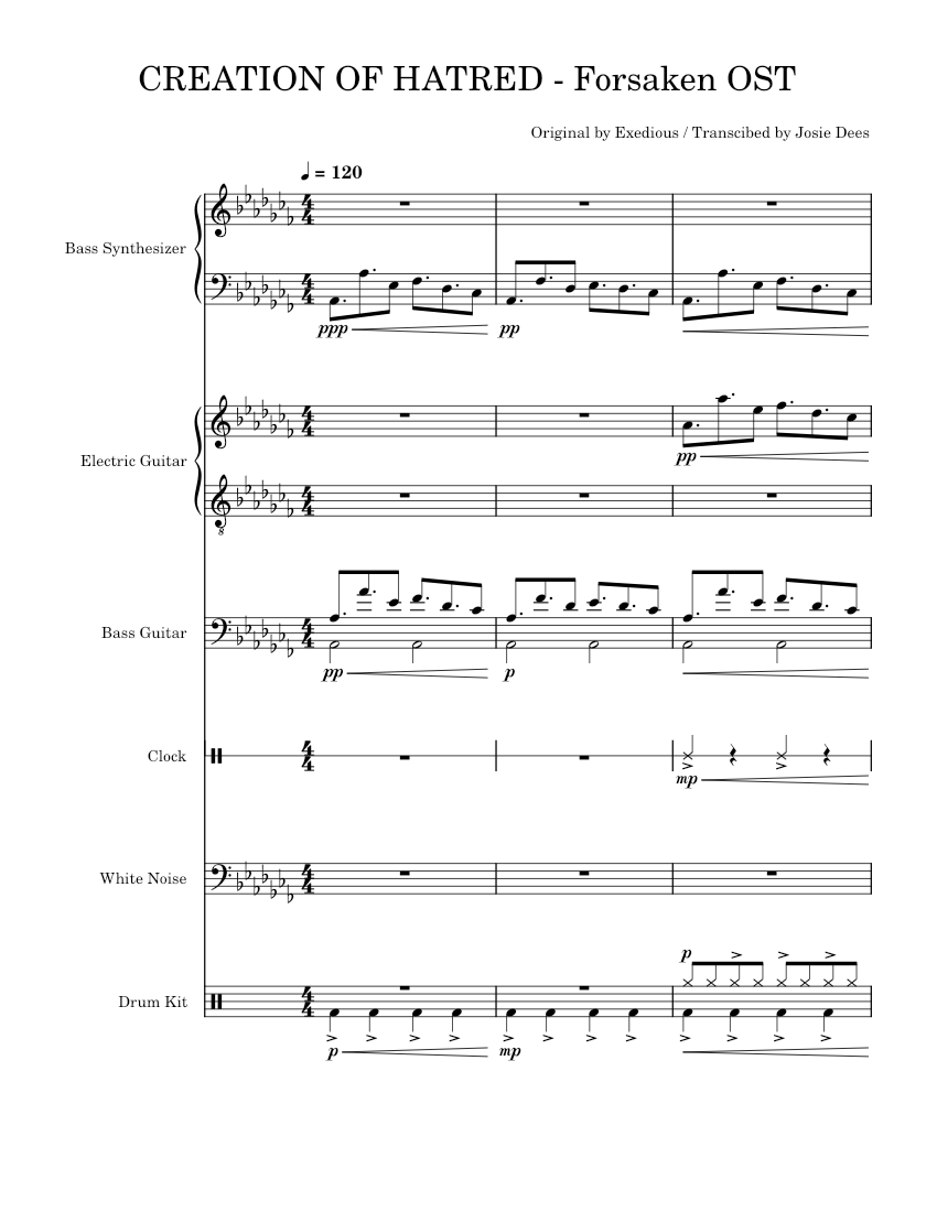 CREATION OF HATRED - Forsaken – Exedious Sheet Music for Flute, Guitar, Bass guitar, Drum group ...