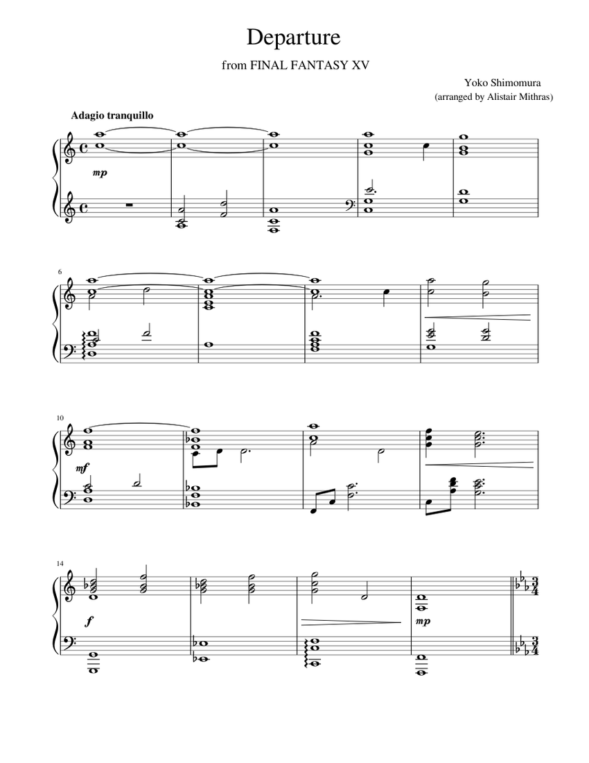 Departure - FINAL FANTASY XV - Piano Sheet music for Piano (Solo ...