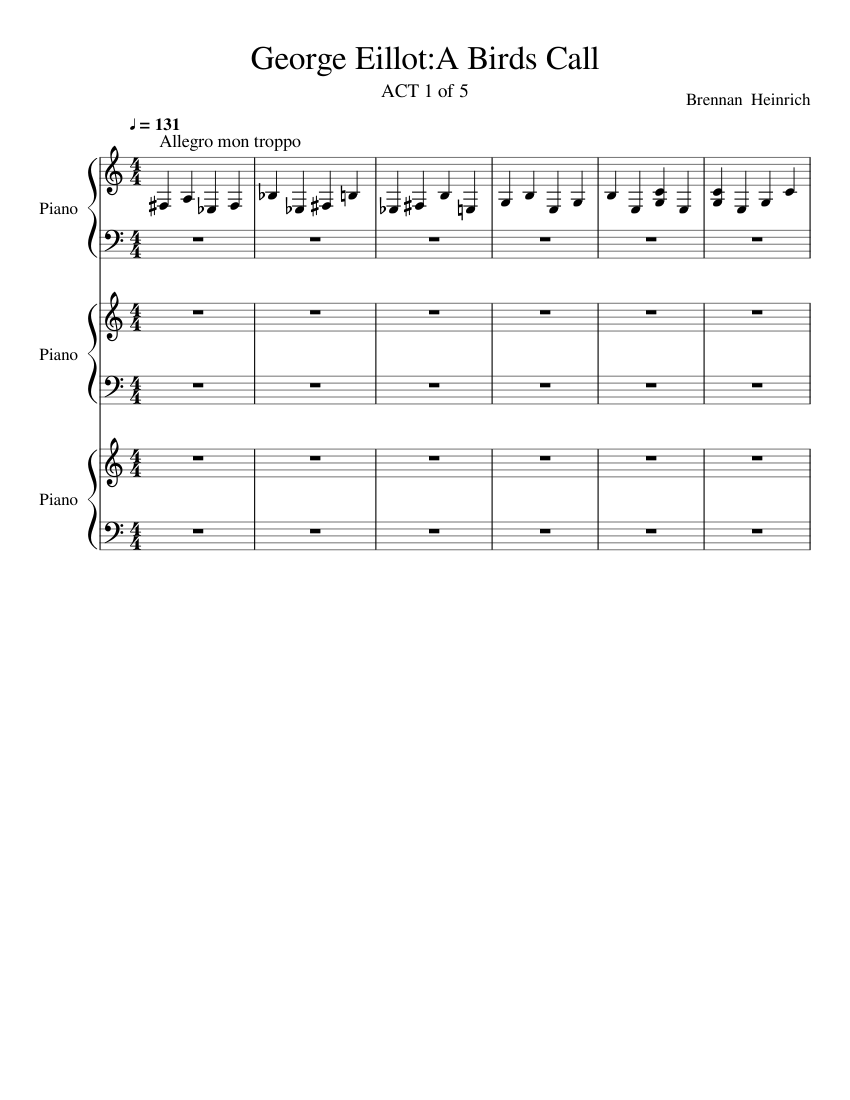 George Eillot:A Birds Call ACT I, Allegro mon troppo Sheet music for ...