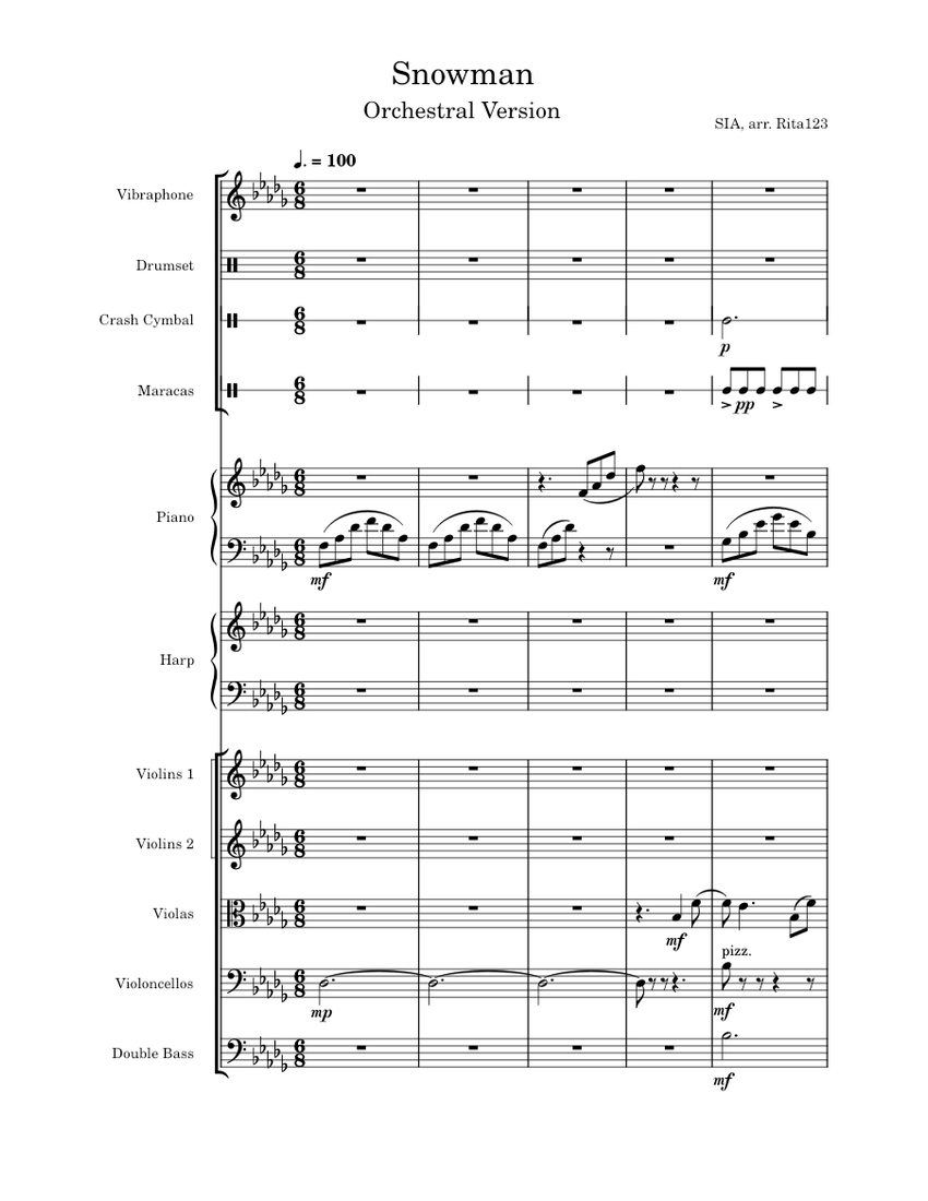 Snowman – Sia Snowman [ORCHESTRAL VERSION] - Rita123 Sheet music for ...