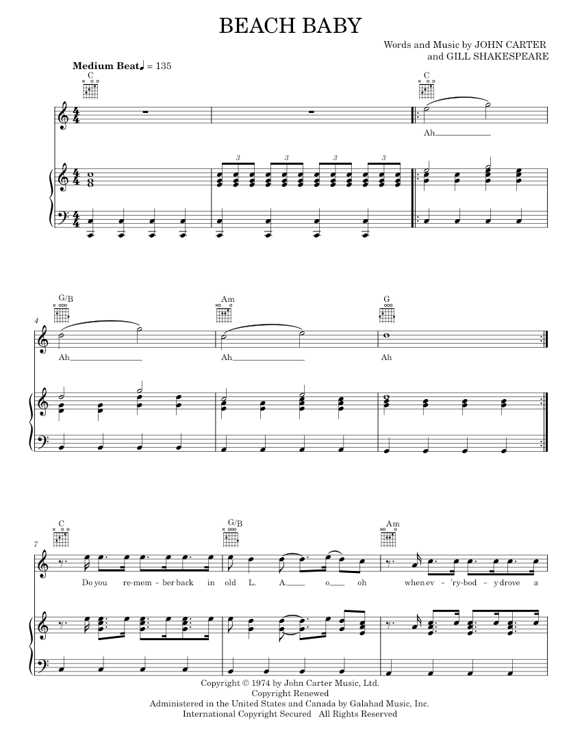 beach baby Sheet music for Piano, Vocals by First Class: Music Notes by ...