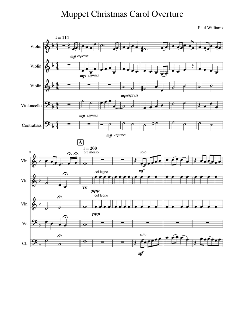 A Muppet Christmas Carol Overture Sheet music for Contrabass, Violin ...
