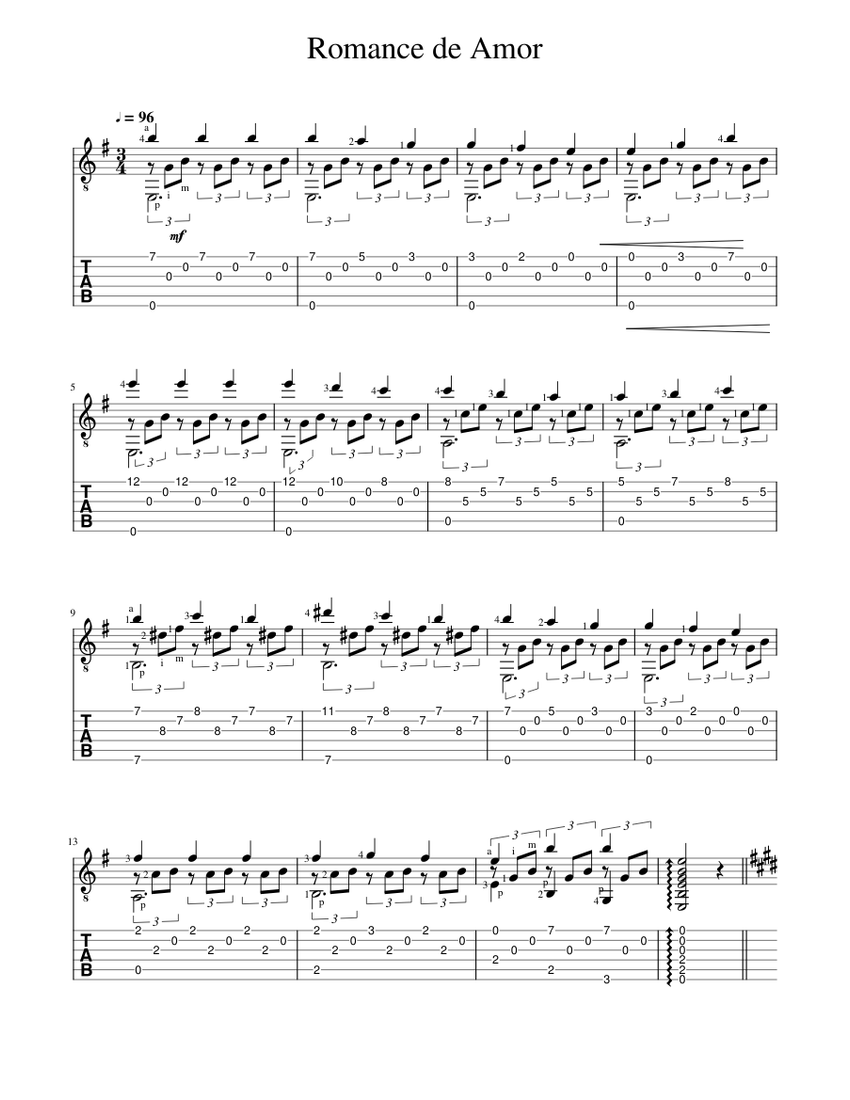 Romance de Amor Sheet music for Guitar (Solo) | Musescore.com
