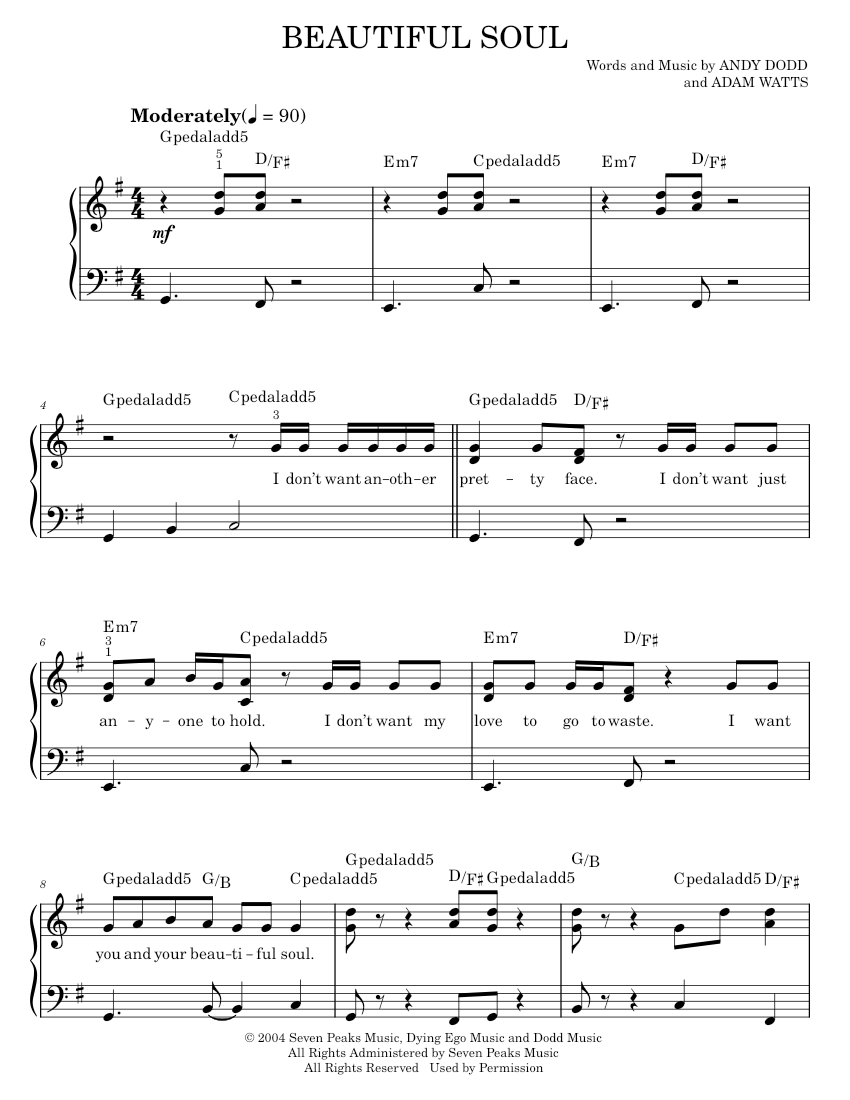 Play Official version of Beautiful soul sheet music by Jesse McCartney ...