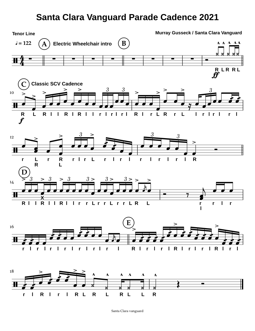 Santa Clara Vanguard Parade Cadence 2021 (Tenor Line) Sheet music for ...
