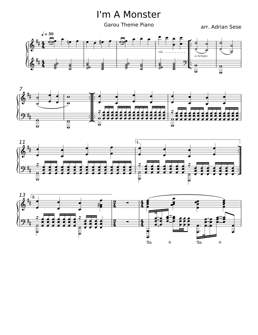 I'm A Monster - Garou Sheet Music for Piano (Piano Duo) | MuseScore.com