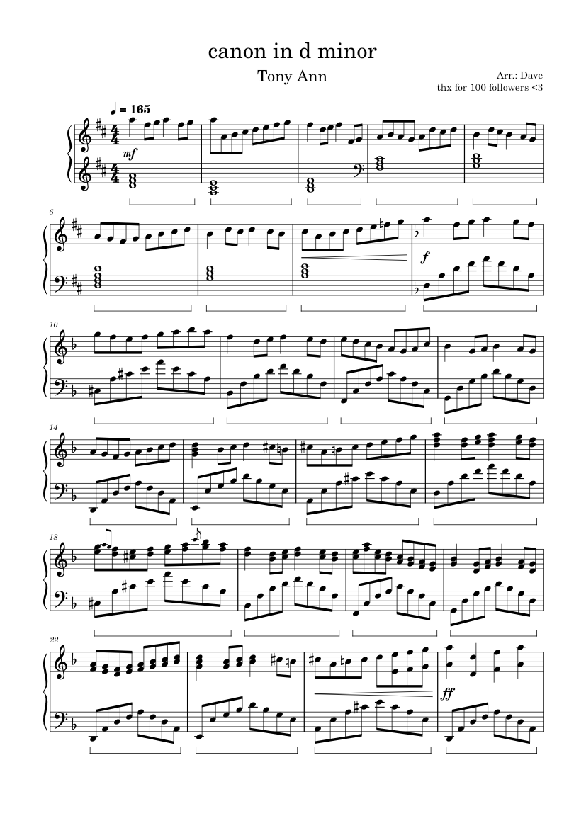 Canon in d minor – Tony Ann Sheet Music for Piano (Solo) | MuseScore.com