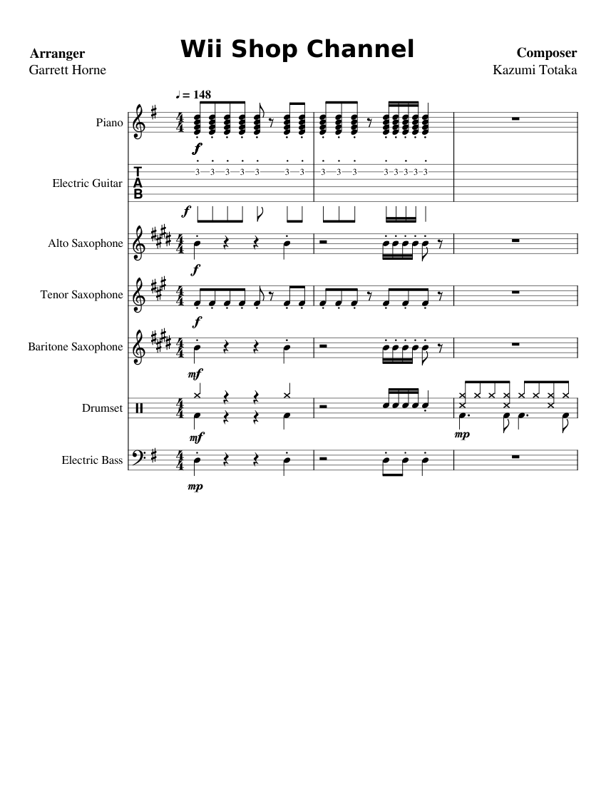 Wii Shop Channel Theme Sheet music for Piano, Saxophone alto, Saxophone ...