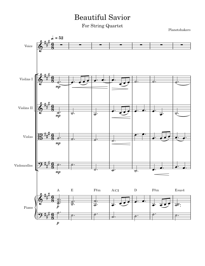 Beautiful Savior Sheet Music with Chords for Piano, Strings group ...
