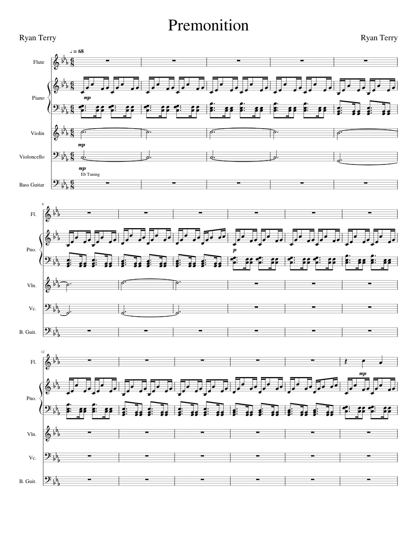 Premonition Sheet music for Piano, Flute, Violin, Cello & more instruments (Mixed Quintet ...