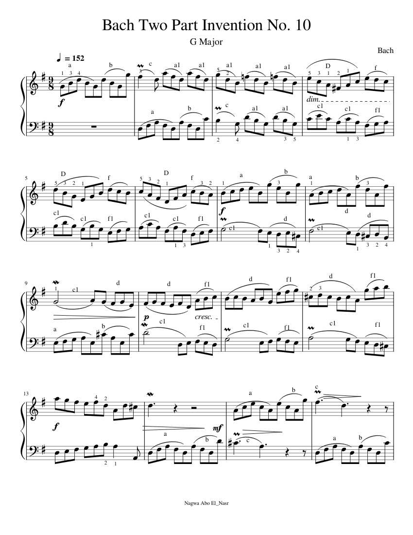 Bach Two Part Invention No. 10 Sheet music for Piano (Solo) | Musescore.com
