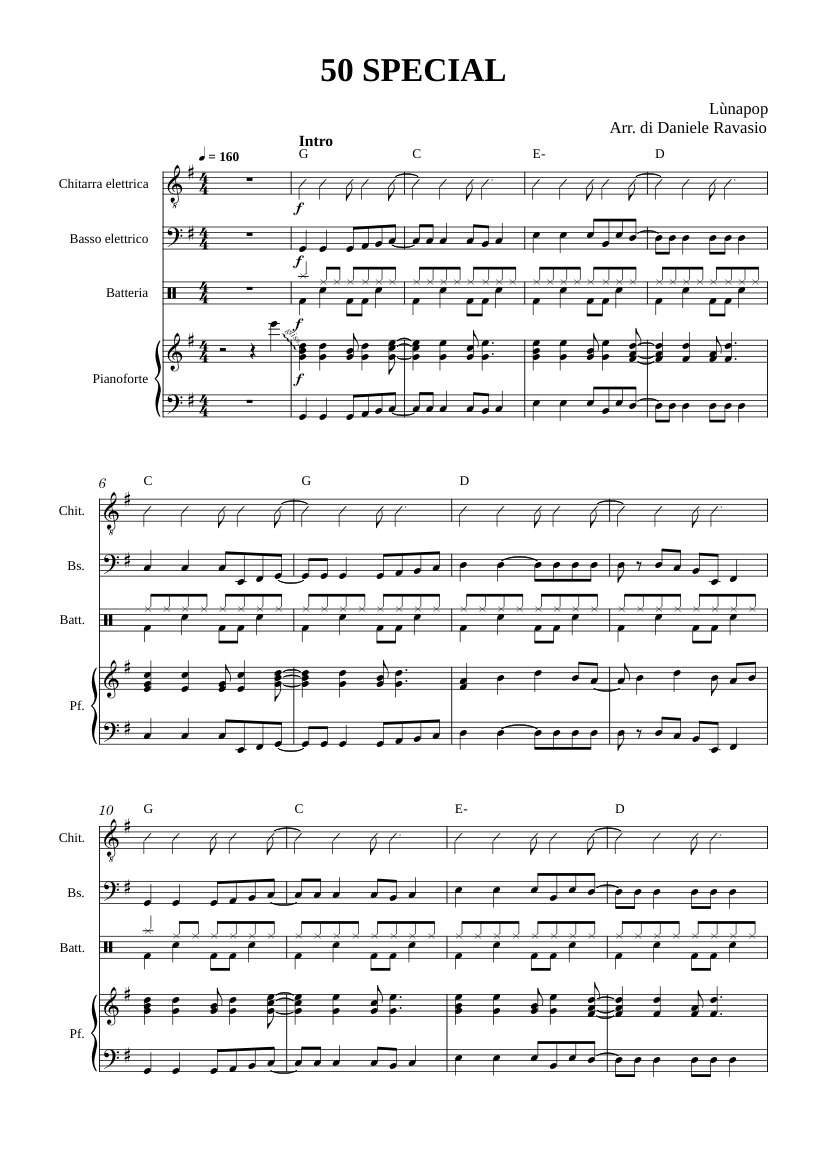 50 Special – Lùnapop Sheet Music with Chords for Piano, Guitar, Bass ...
