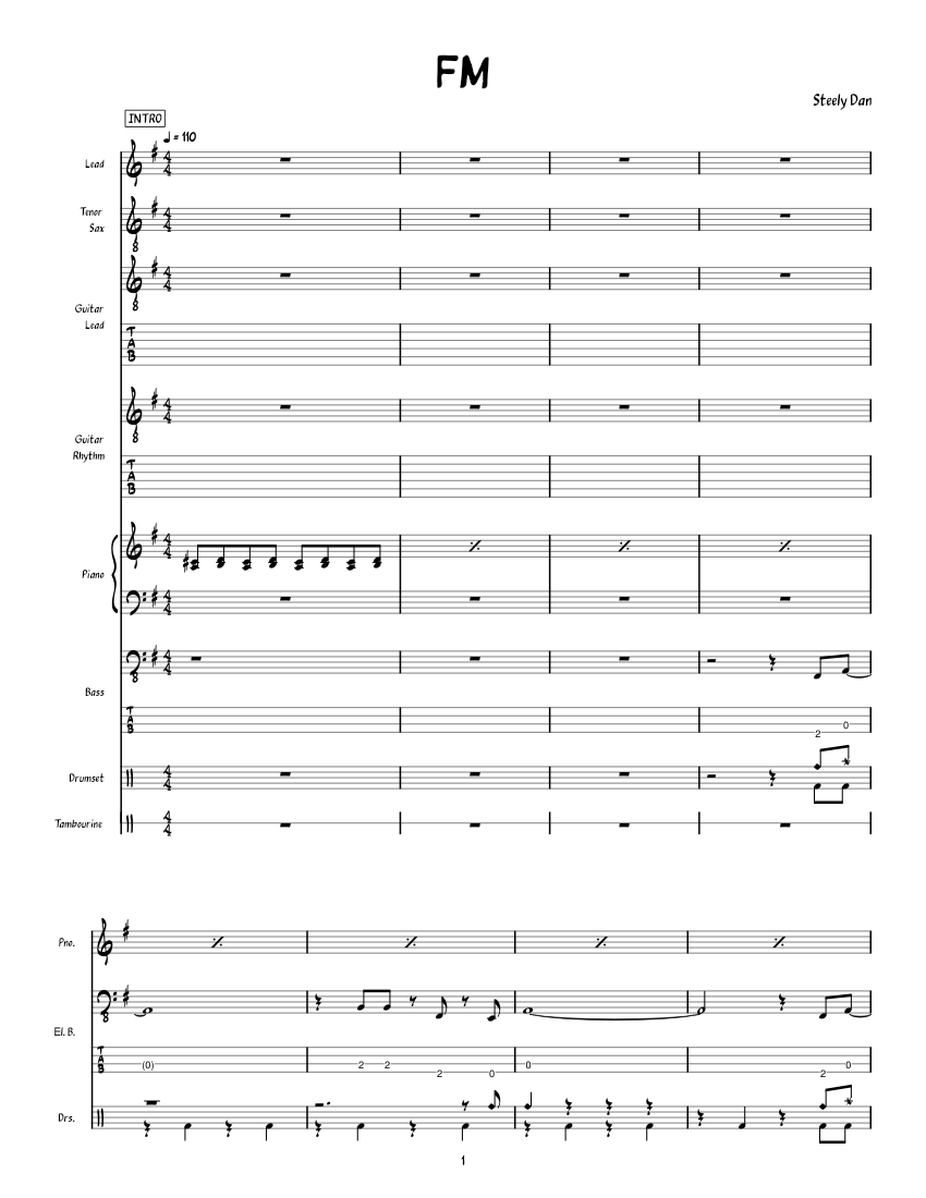 FM – Steely Dan Sheet music for Piano, Vocals, Tambourine, Saxophone ...
