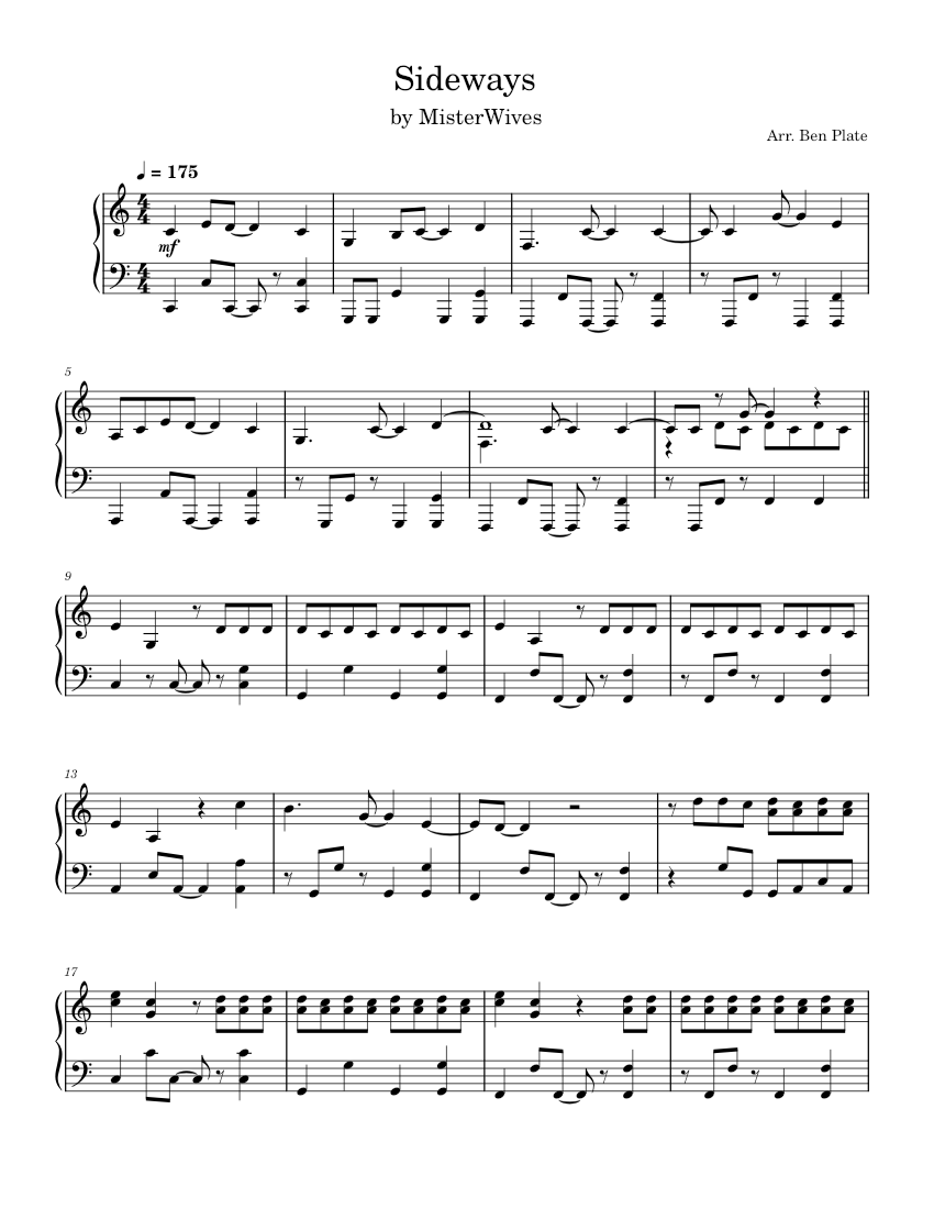 Sideways – MisterWives Sheet music for Piano (Solo) | Musescore.com