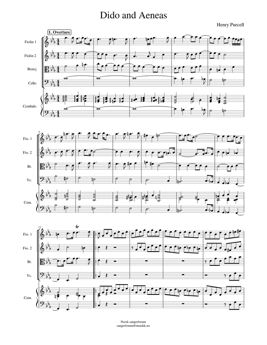 Dido and Aeneas, Z.626 – Henry Purcell Sheet music for Soprano, Alto ...