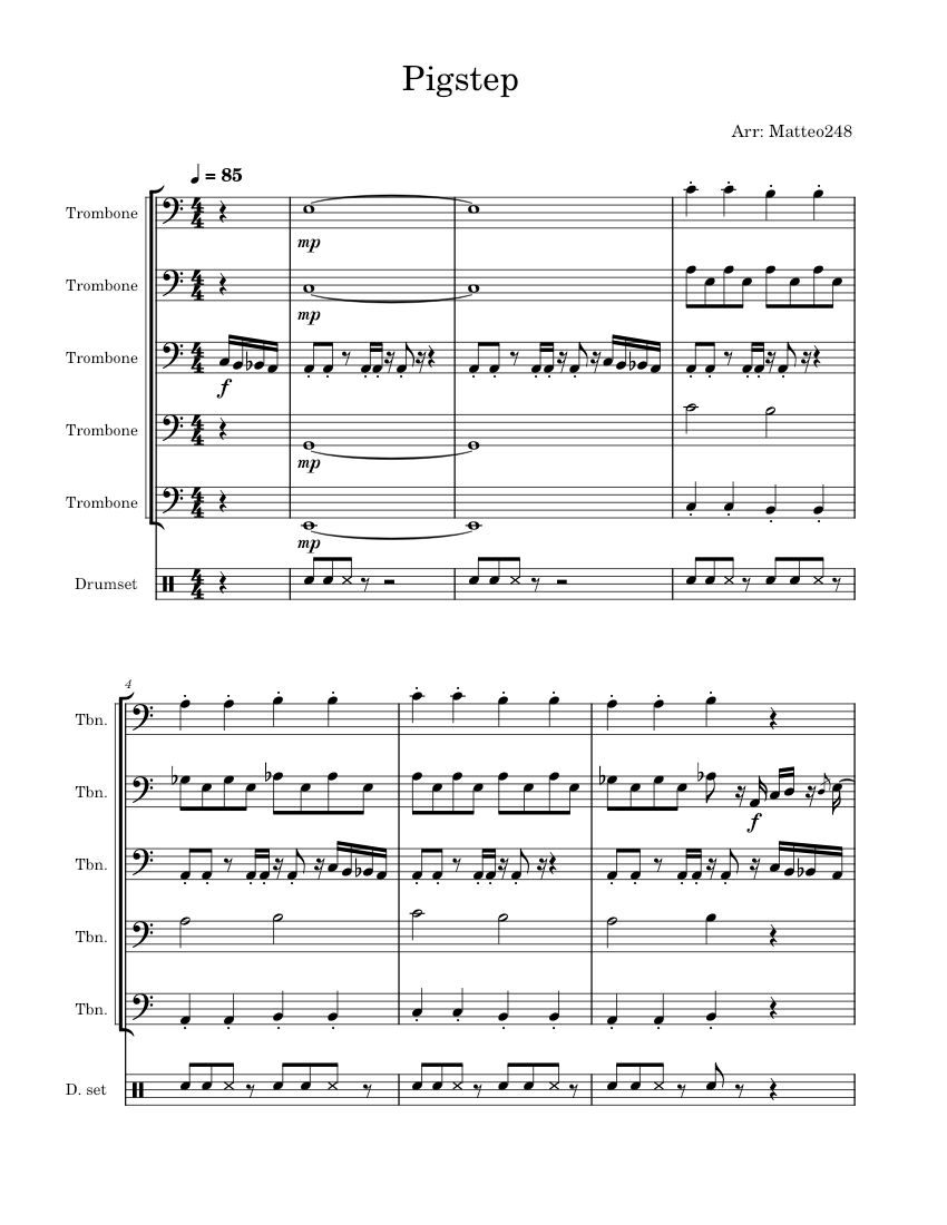 Pigstep – Lena Raine Pigstep Sheet music for Trombone, Drum group ...