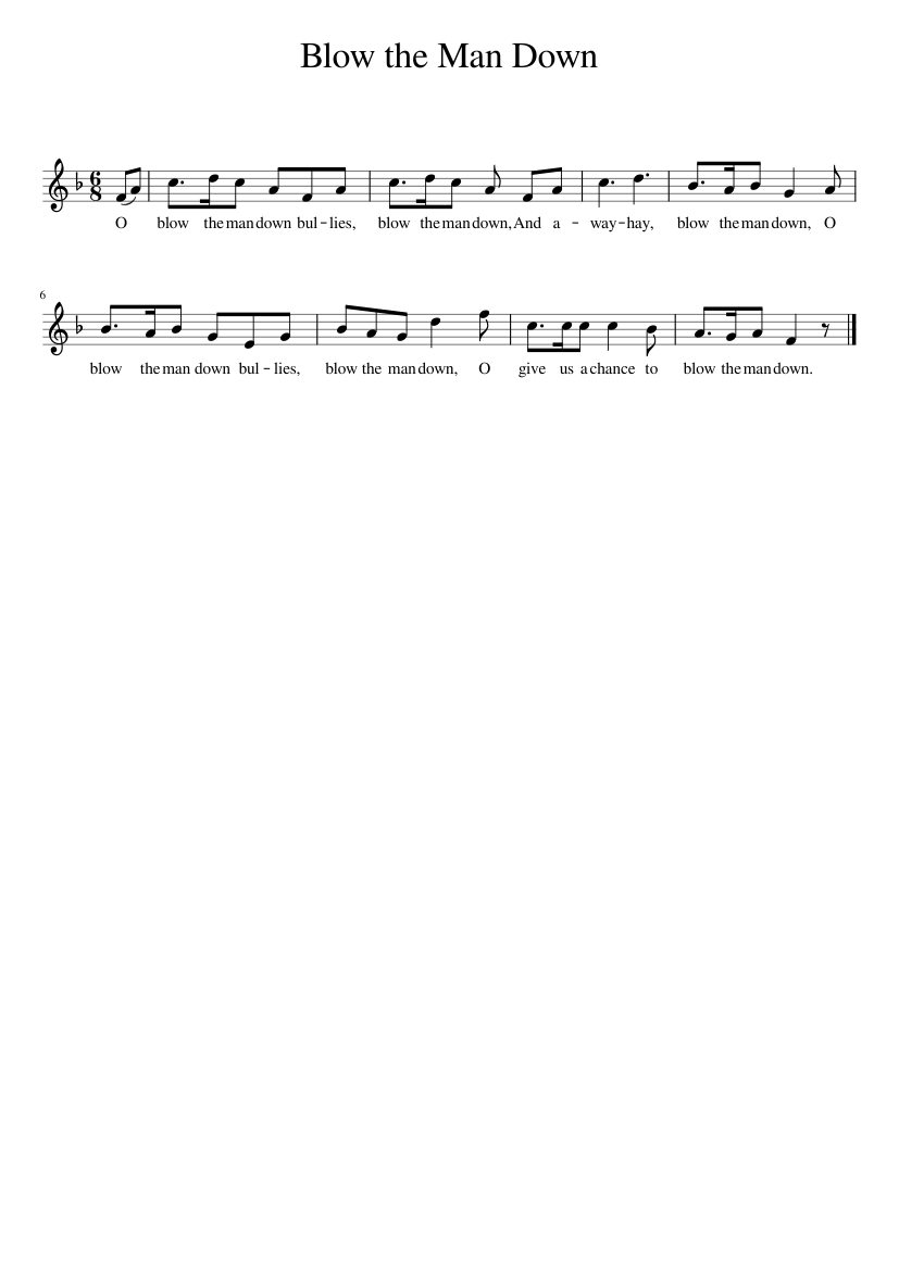 Blow the Man Down Sheet music for Piano (Solo) | Musescore.com