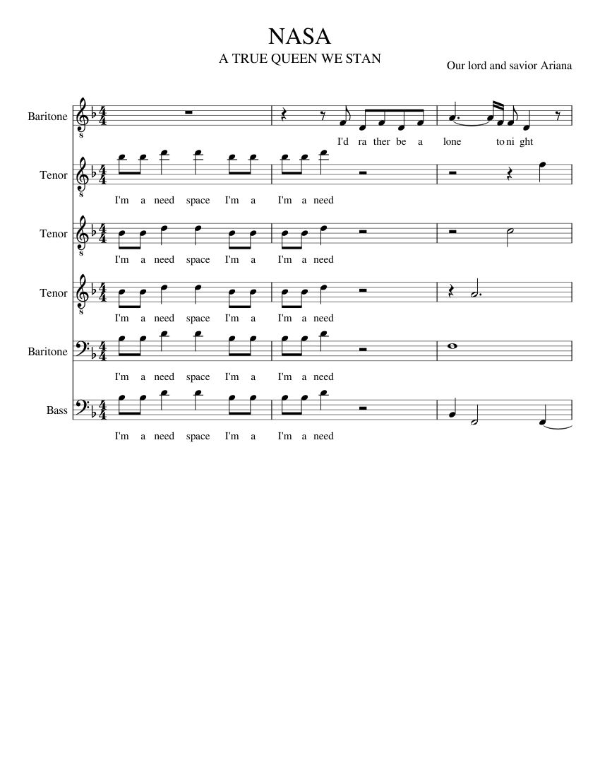 NASA Sheet music for Tenor, Bass voice, Baritone (Choral) | Musescore.com