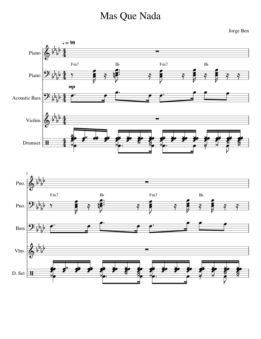 Mas Que Nada Sheet music for Piano, Bass guitar, Drum group, Strings ...