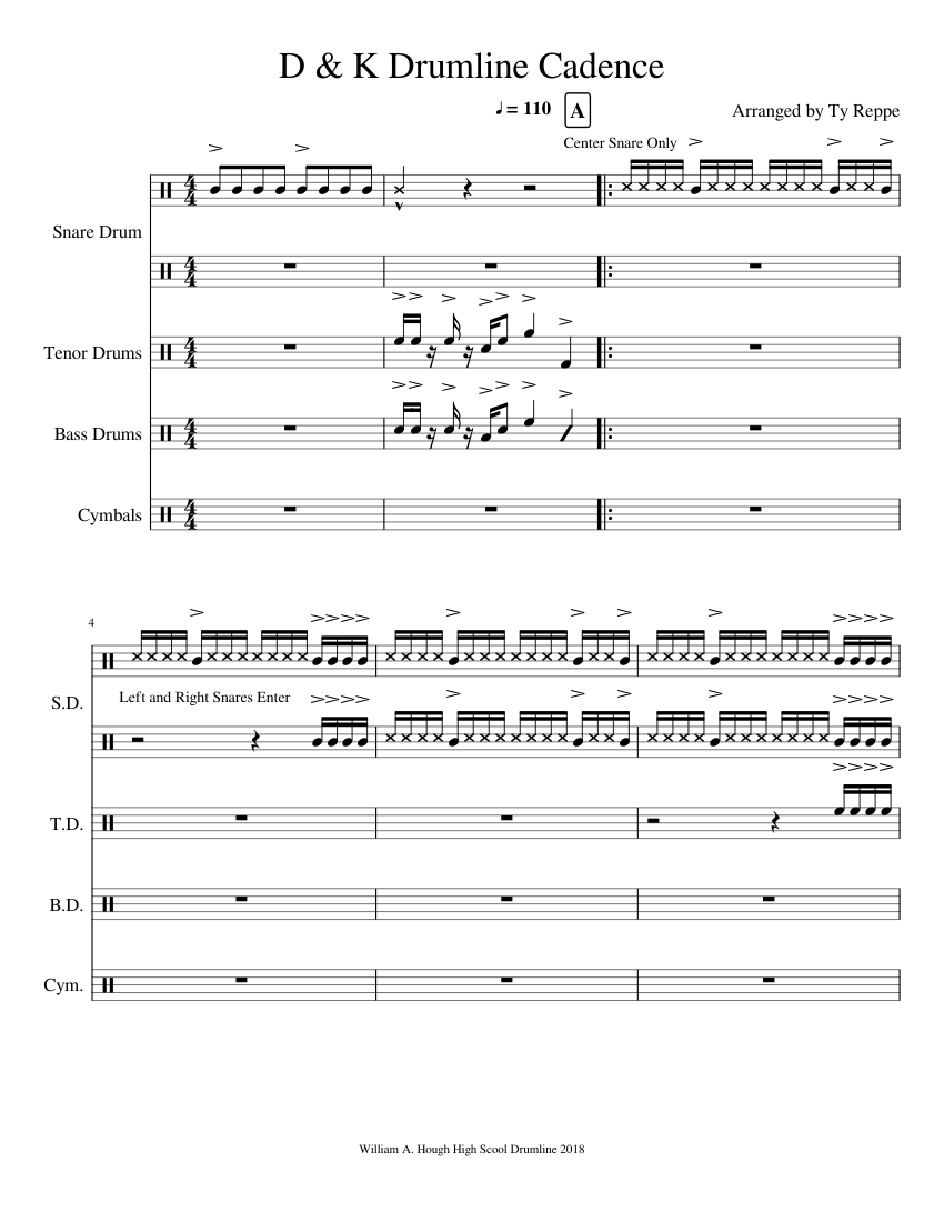 D & K Drumline Cadence Sheet music for Snare drum, Crash, Tenor drum ...
