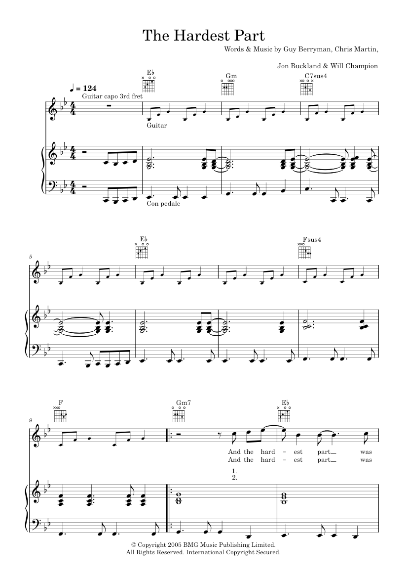 Play Official version of The hardest part sheet music by Coldplay for ...