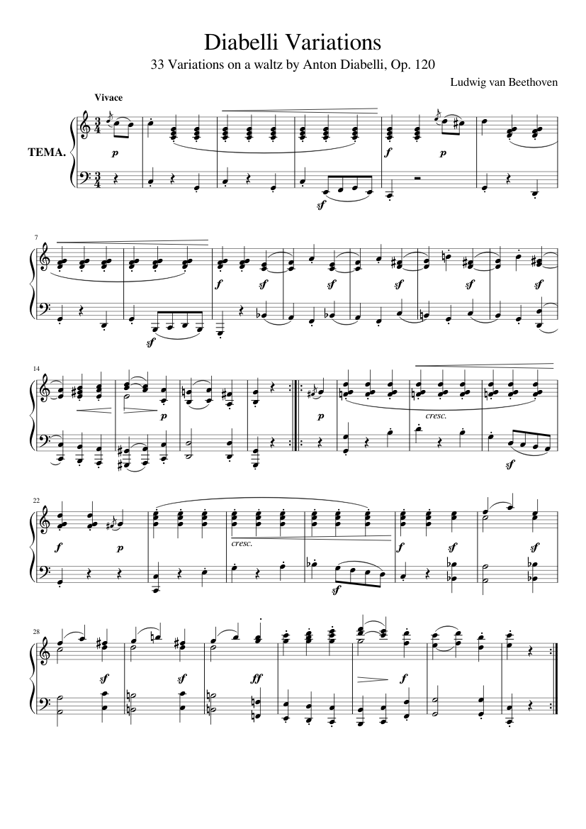 Beethoven - 33 Variations on a Waltz by Anton Diabelli, Op. 120 Sheet ...