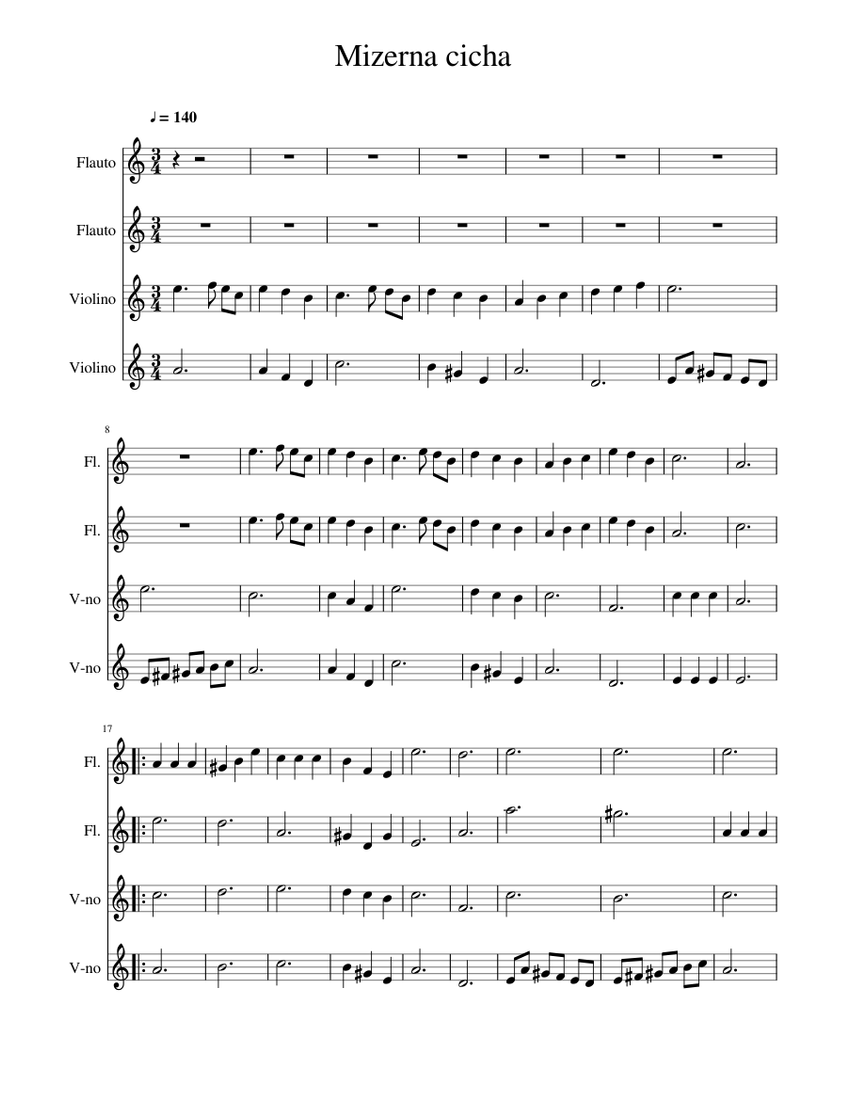 Mizerna cicha Sheet music for Flute, Violin (Mixed Quartet) | Musescore.com